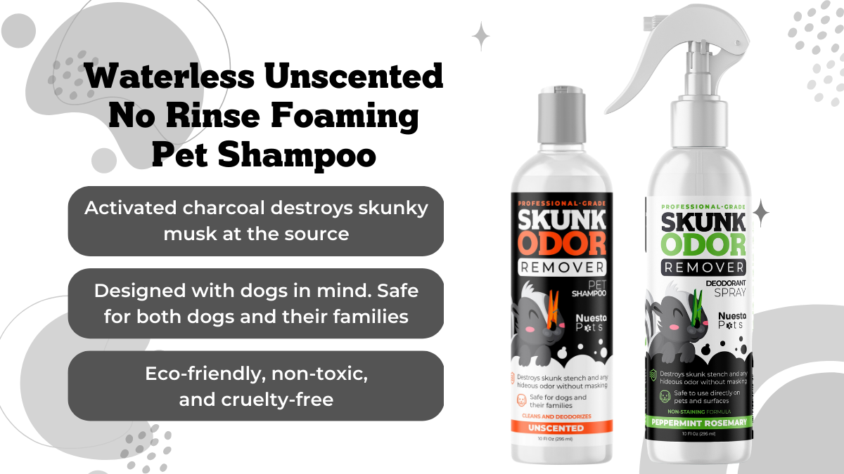 Skunk Odor Remover by Nuesta Pets | Activated Charcoal Shampoo & Spray