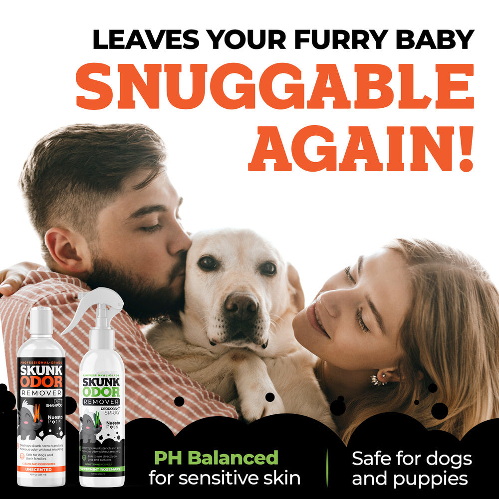 Skunk Odor Remover by Nuesta Pets | Activated Charcoal Shampoo & Spray